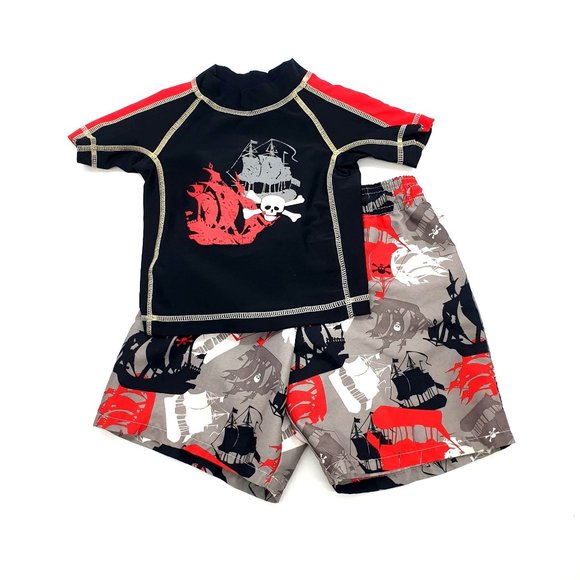 Flapdoodles | Swim | Boys 2t Short Sleeve Pirate Ship Swim Shirt And ...